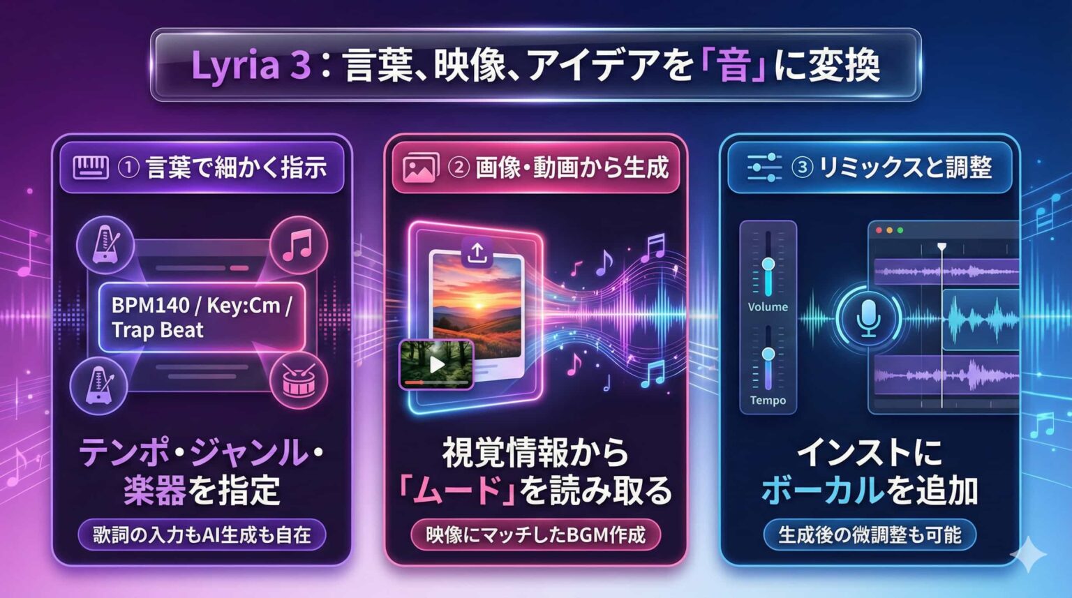 【速報】Geminiの新機能「音楽を作成」｜音楽生成AI「Lyria 3」が神すぎる！ | AIエージェントナビ